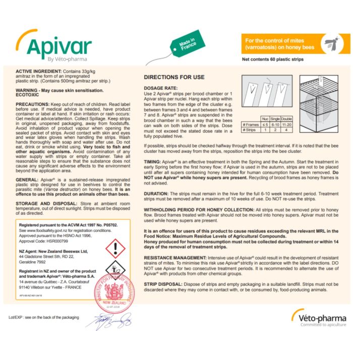 Apivar Varroa Strips 4 Pack – The Urban Beehive